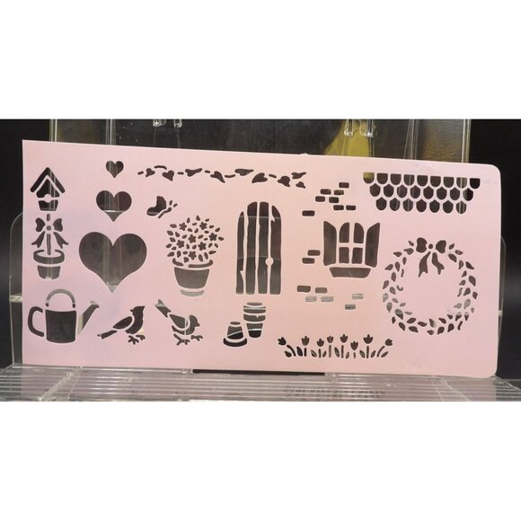 Unknown | Office | Gardenthemed Stencil Template With Birdhouse Plants ...